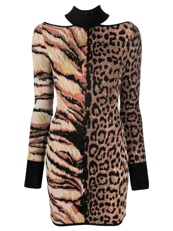 Roberto Cavalli Animal-print Knitted Midi Dress - Neutrals