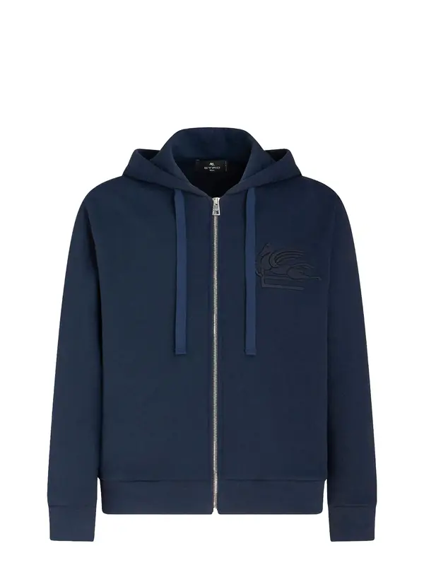 Etro Logo-embroidered Zip-up Cotton Jacket - Blue
