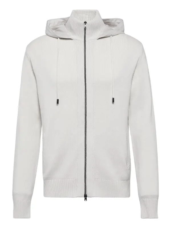Herno Cashmere Zip-up Hooded Sweater - White