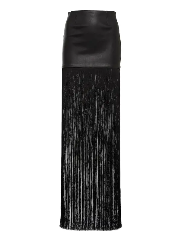 Stouls Shanghai Fringed Leather Maxi Skirt - Black