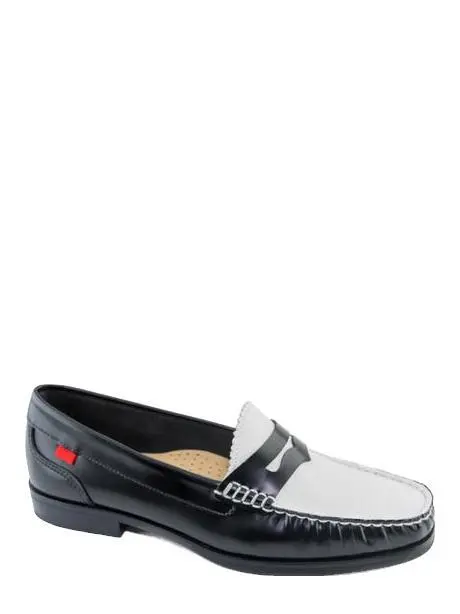 MARC JOSEPH NEW YORK East Village Penny Loafer - Black White Polished Napa