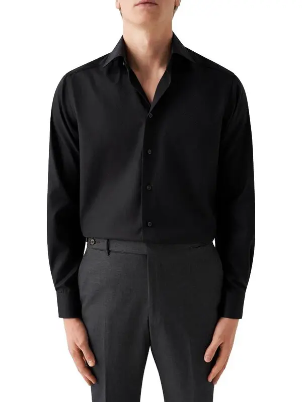 Eton Contemporary Fit Diamond Weave Dress Shirt - Black