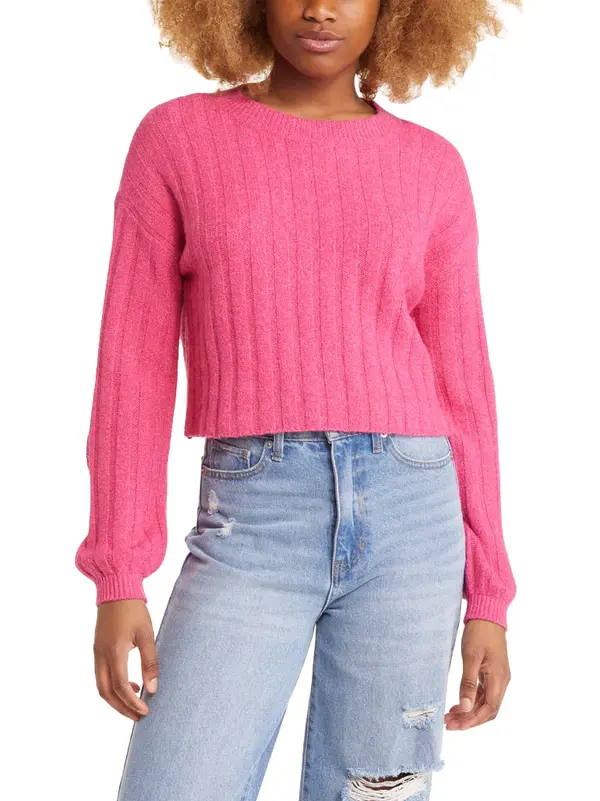 Bp. Ribbed Crewneck Sweater - Pink Magenta