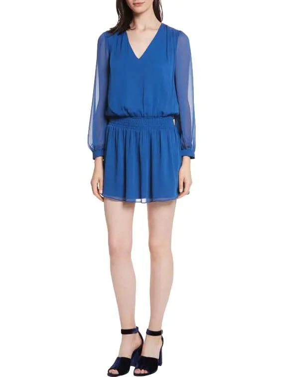 Alice + Olivia Adaline Smocked Waist Mini Dress - Blue Quartz