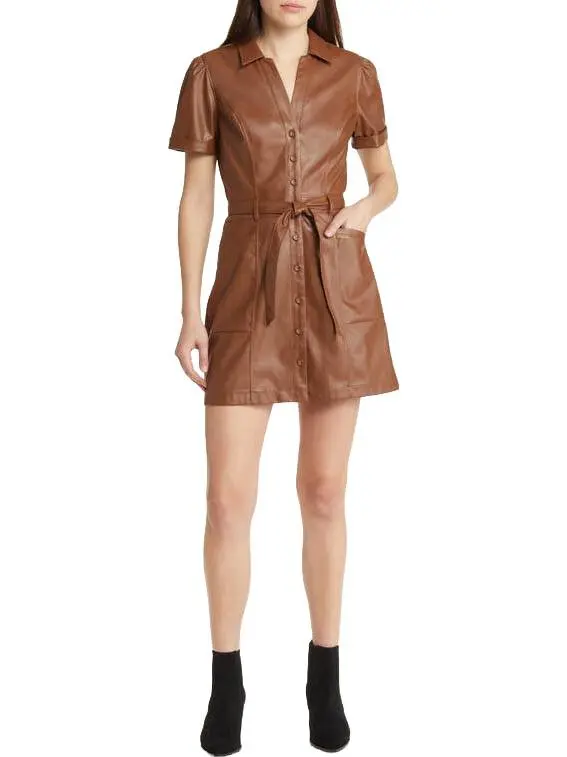 Paige Janette Faux Leather Shirtdress - Mocha
