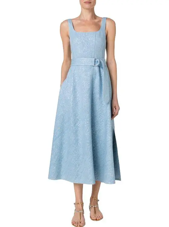 Akris Sparkle Cotton Stretch Denim Sundress - Pale Blue Denim