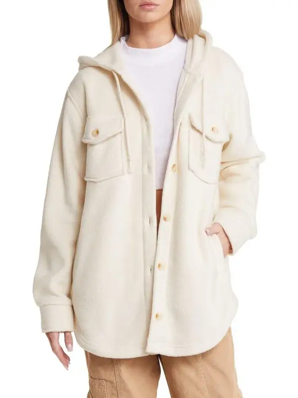 THREAD & SUPPLY Hooded Fleece Shacket - Ivory