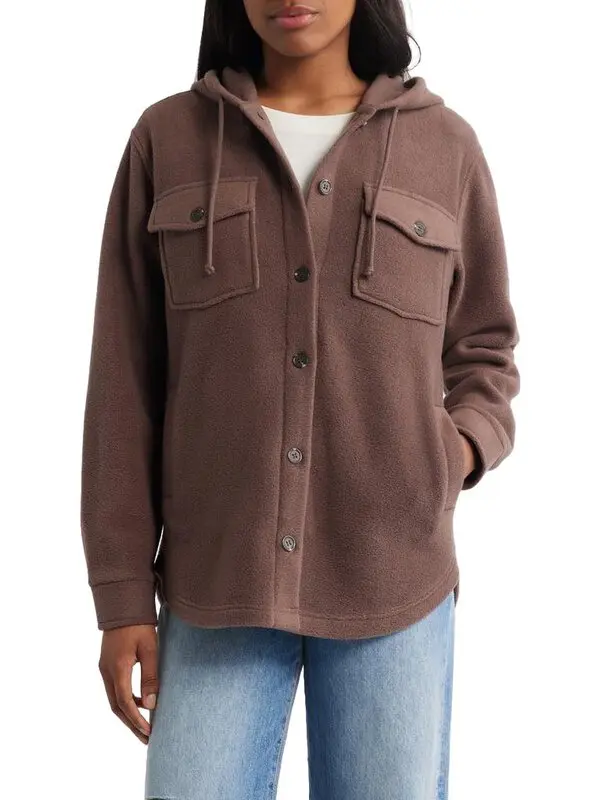 THREAD & SUPPLY Hooded Fleece Shacket - Milk Chocolate