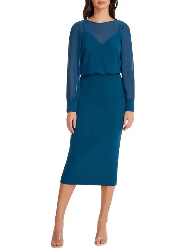 Dress The Population Pilar Mixed Media Dress - Peacock Blue