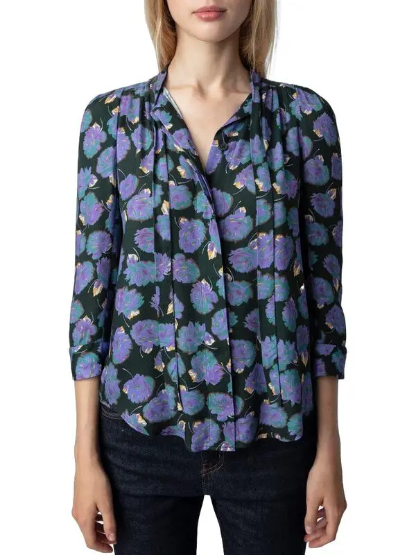 Zadig&Voltaire Floral Tie-neck Top - Lavende