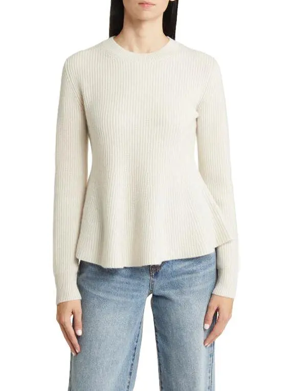 Nordstrom Signature Peplum Cashmere Sweater - Ivory Sand