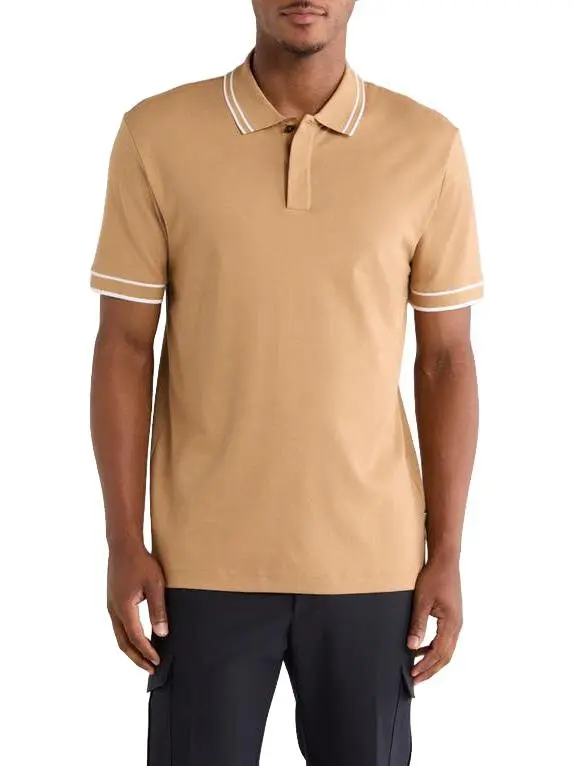 BOSS Parlay Tipped Cotton Polo - Beige