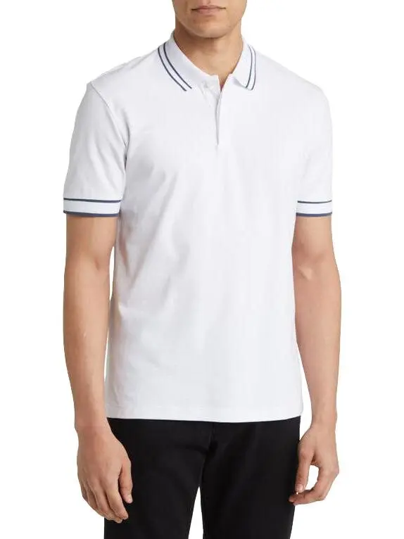 BOSS Parlay Tipped Cotton Polo - White
