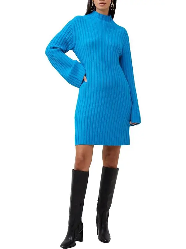 French Connection Long Sleeve Ribbed Sweater Dress - Blue Jewel