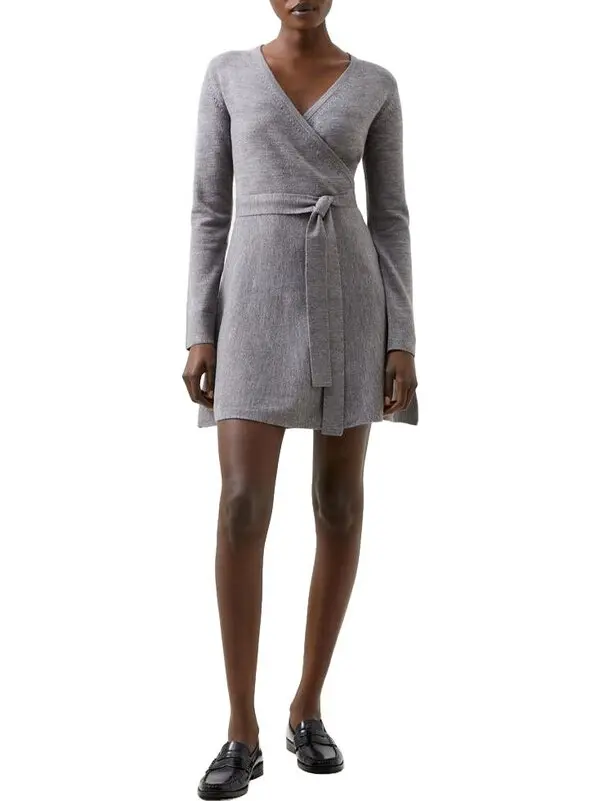 French Connection Long Sleeve Faux Wrap Sweater Dress - Dove Grey