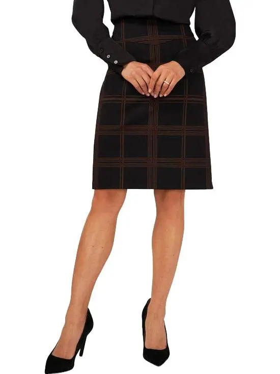 Halogen Plaid Seamed Pencil Skirt - Rich Black