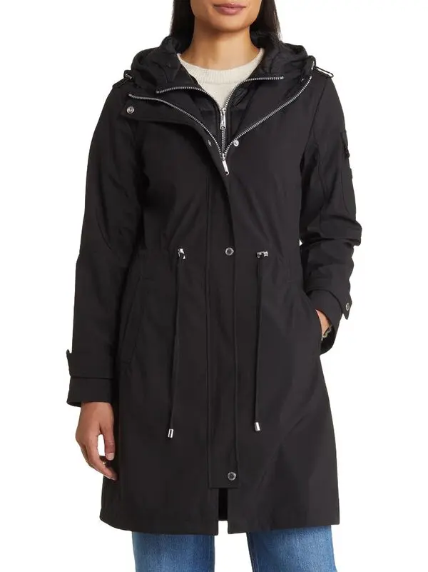 Sam Edelman Water-resistant Rain Jacket With Bib - Black