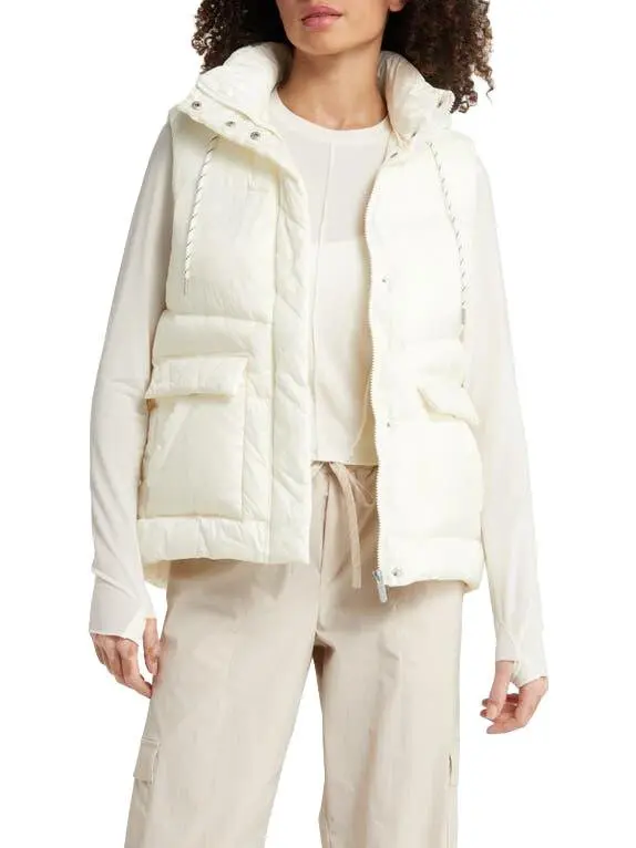 Zella Quilted Hooded Cocoon Vest - Ivory Egret