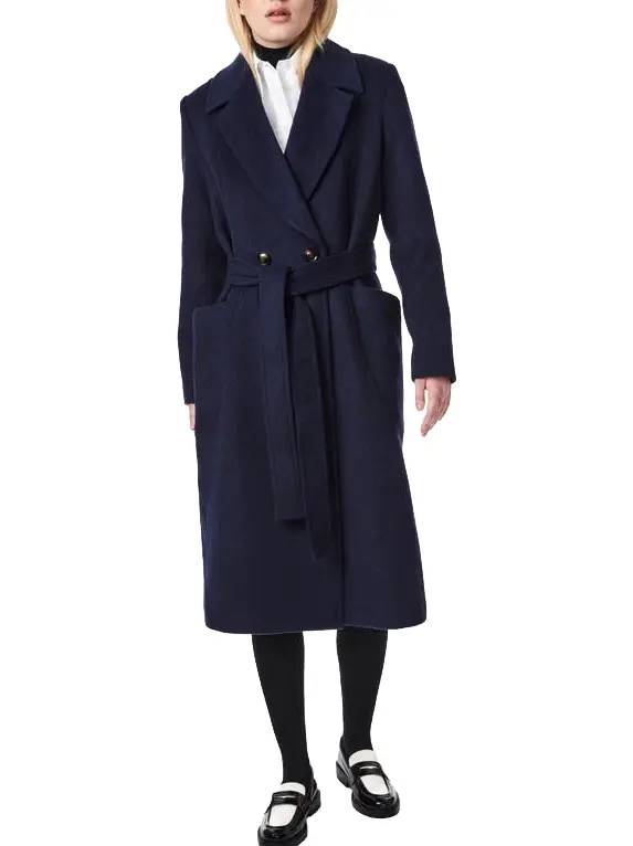 Bernardo Belted Wool-blend Longline Coat - Deep Navy