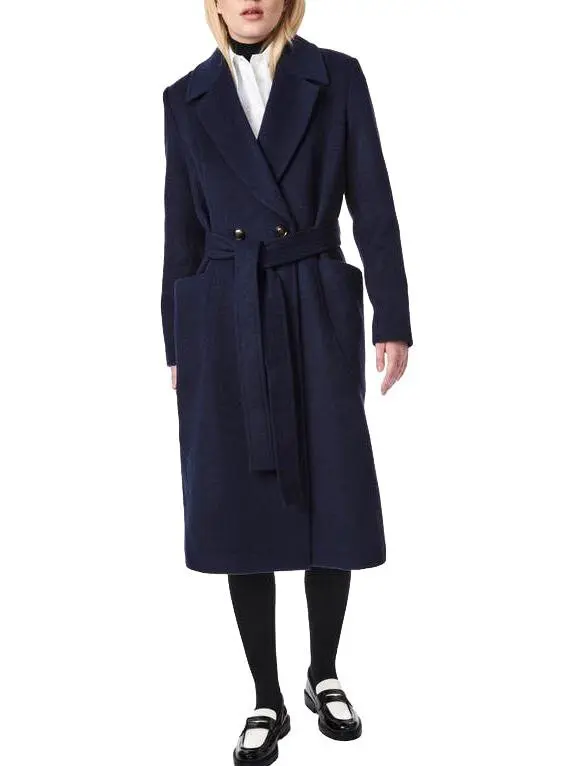 Bernardo Belted Wool-blend Longline Coat - Deep Navy
