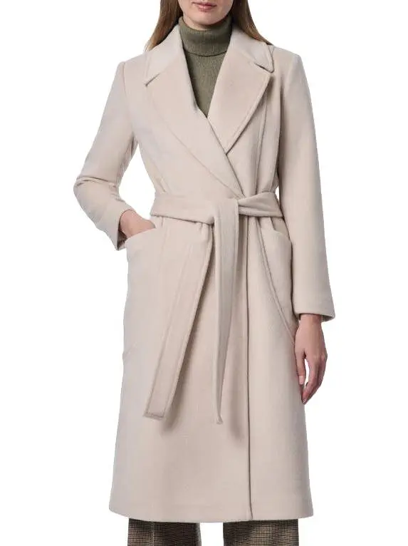 Bernardo Belted Wool-blend Longline Coat - Putty