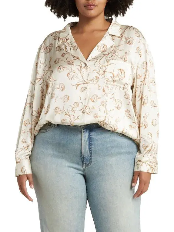 Treasure & Bond Floral Long Sleeve Button-up Shirt - Ivory- Rust Cascade Blooms