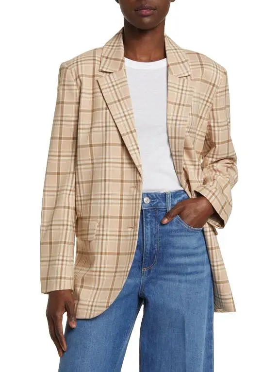 Treasure & Bond Oversized Plaid Blazer - Tan Avery Plaid
