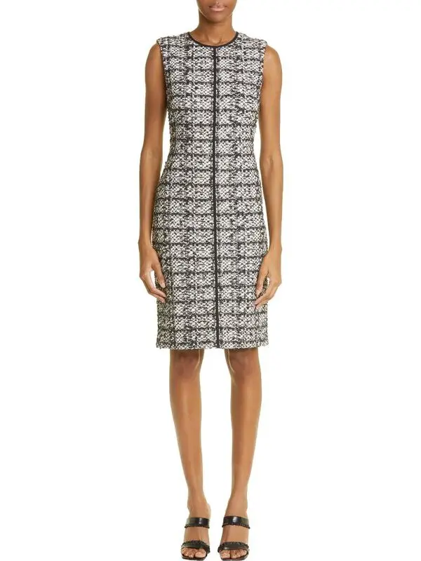 St. John Jared Bouclé Tweed Sheath Dress - Ecru/ Black