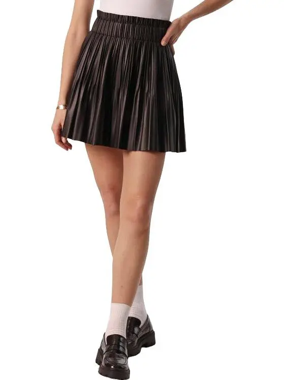 Avec Les Filles Faux-ever Leather™ Pleated A-line Miniskirt - Black