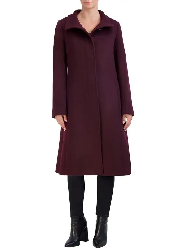 Cole Haan Longline Wool Blend Coat - Bordeaux