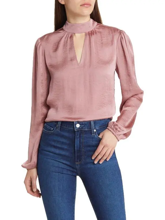 Paige Cerrita Keyhole Satin Blouse - Mauve Rose