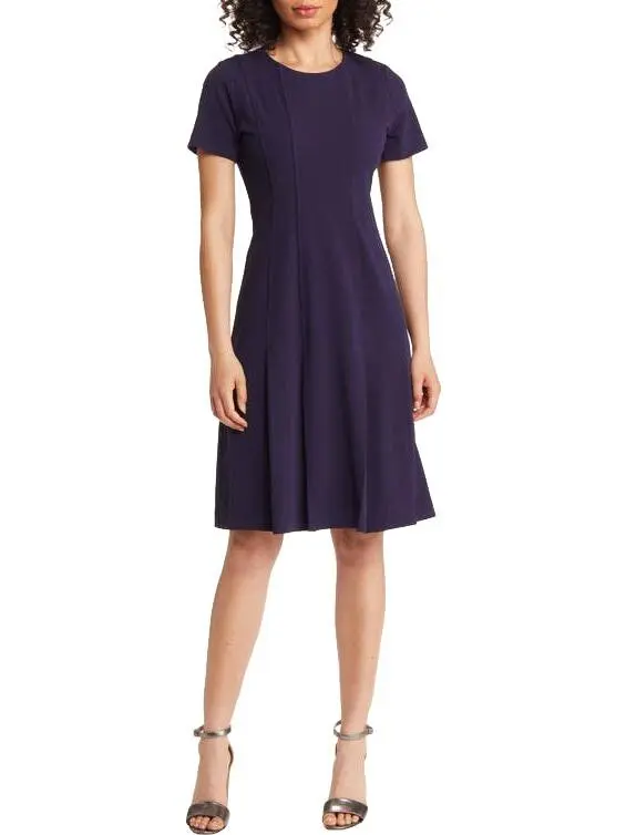 TAHARI ASL Stretch Crepe Fit & Flare Dress - Midnight Navy