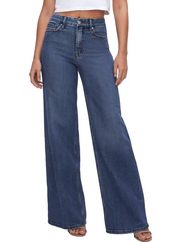 Good American Good Skate High Waist Wide Leg Jeans - Bblue383