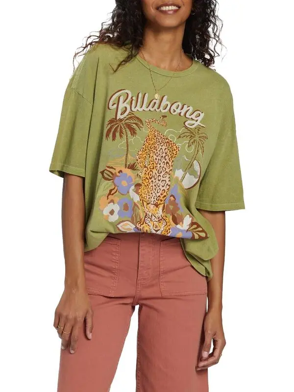 BILLABONG Cheetah Paradise Oversize Graphic T-shirt - Avocado