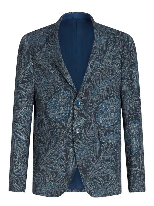 Etro Single-breasted Floral-print Jacket - Blue