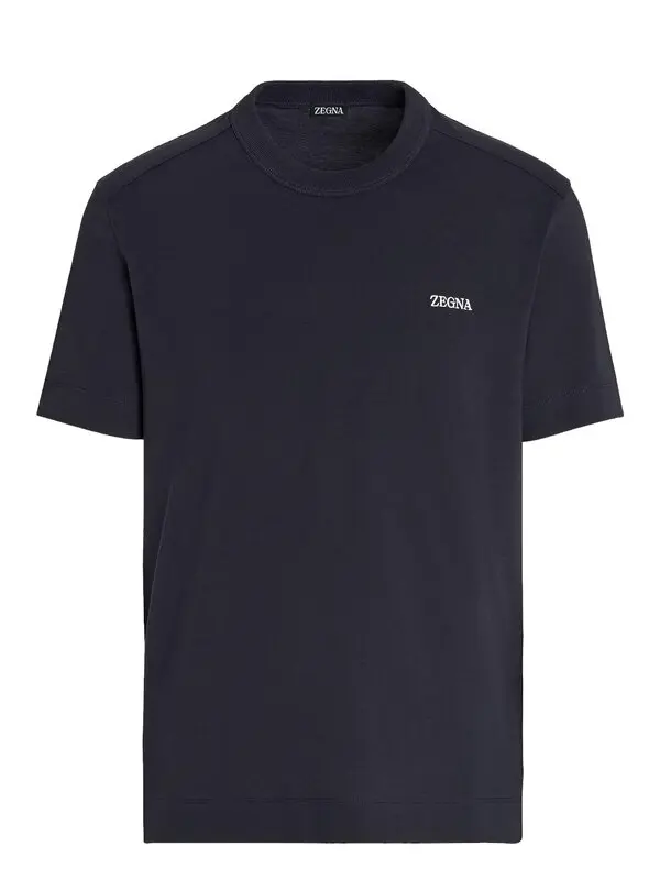 Zegna Logo-embroidered Cotton T-shirt - Blue