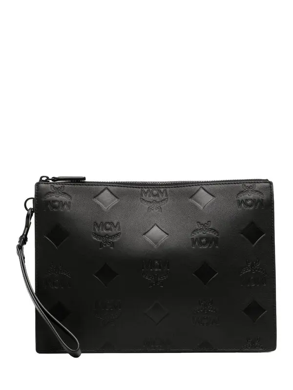 Mcm Aren Monogram Leather Clutch - Black