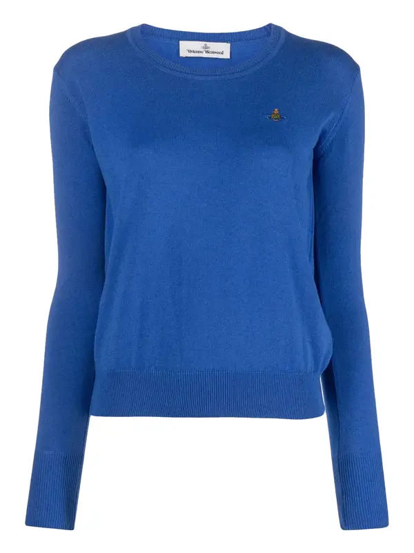 VIVIENNE WESTWOOD Orb-embroidered Cotton-cashmere Jumper - Blue