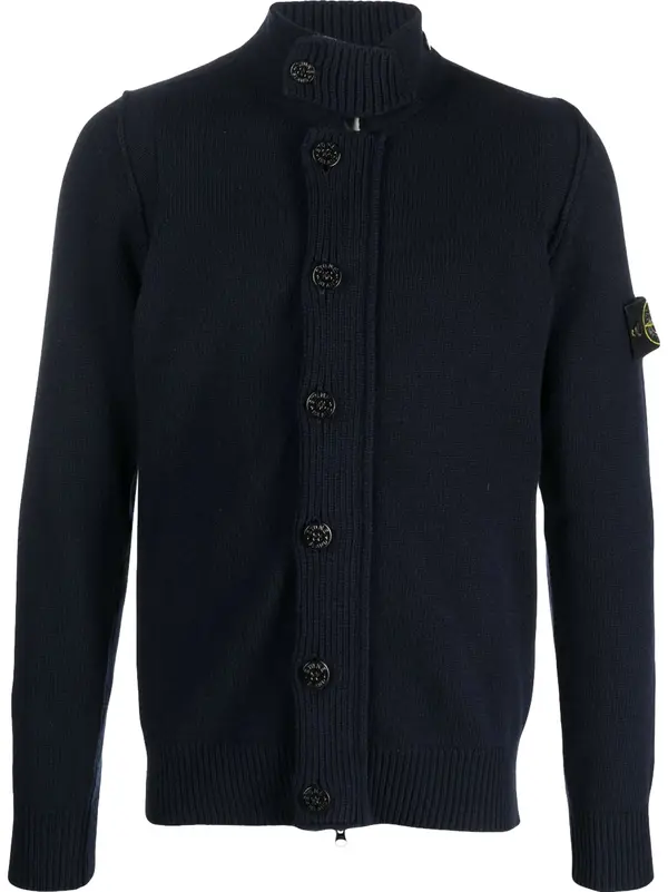 Stone Island Compass-motif Knitted Cardigan - Blue