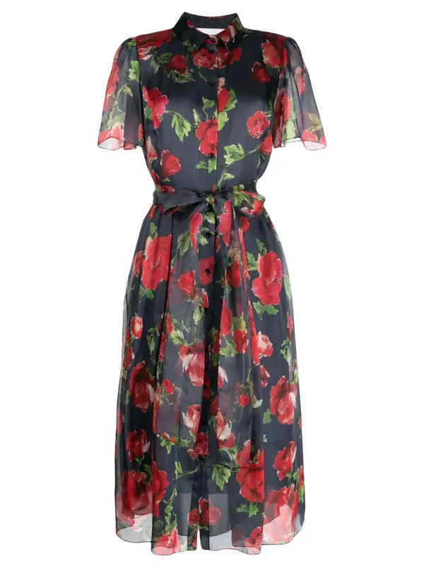 Carolina Herrera Floral-print Silk Shirt Dress - Blue
