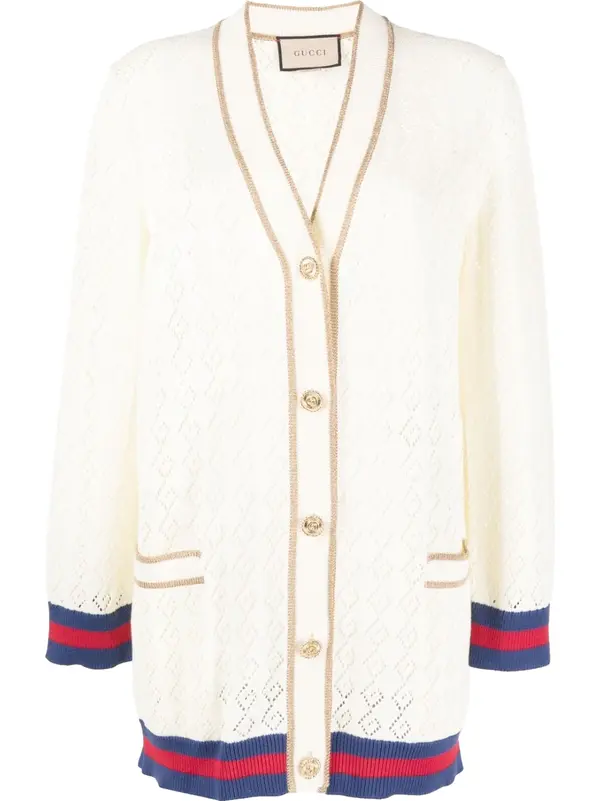 Gucci G-monogram Pointelle Cotton Cardigan - White