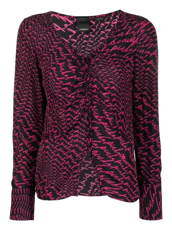 Pinko Logo-print Long-sleeve Blouse - Black