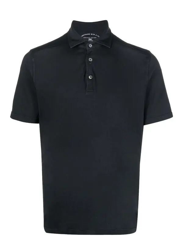 Fedeli Plain Cotton Polo Shirt - Black