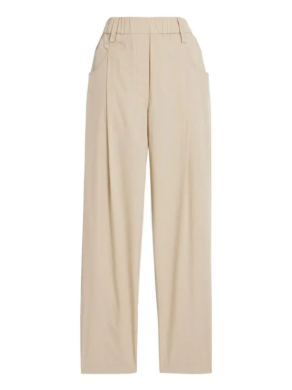 Brunello Cucinelli Tapered Cotton Pants With Bead Embellishment - Beige