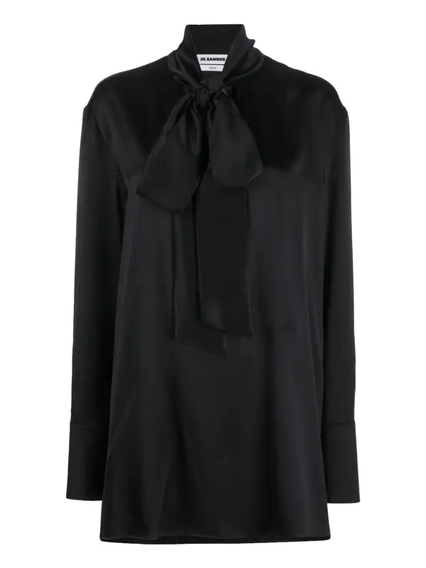 JIL SANDER Pussy-bow Silk-satin Blouse - Black