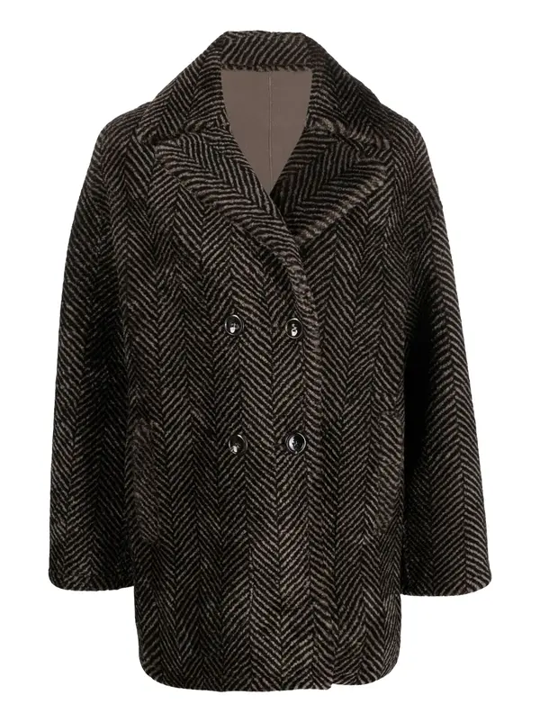 MANZONI 24 Herringbone Sheepskin Coat - Brown
