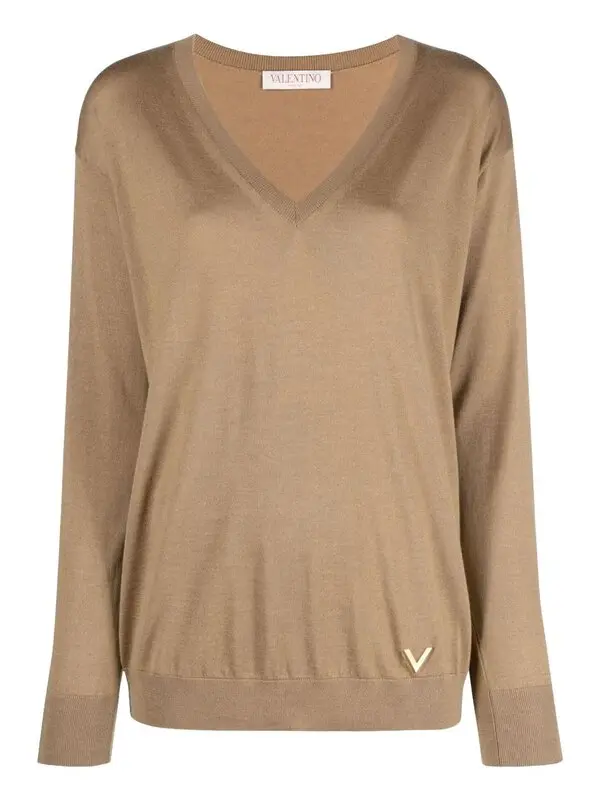 Valentino Garavani V-neck Fine-knit Jumper - Brown