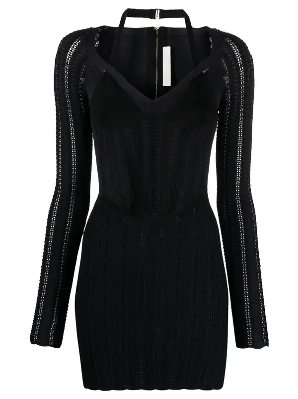 DION LEE Open-knit Corset Minidress - Black
