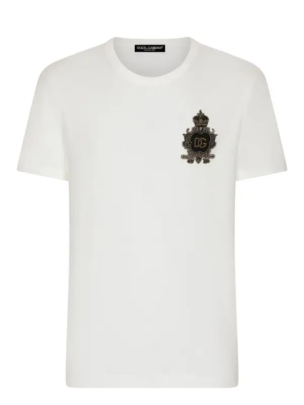 Dolce & Gabbana Cotton T-shirt With Heraldic Dg Logo Patch - White