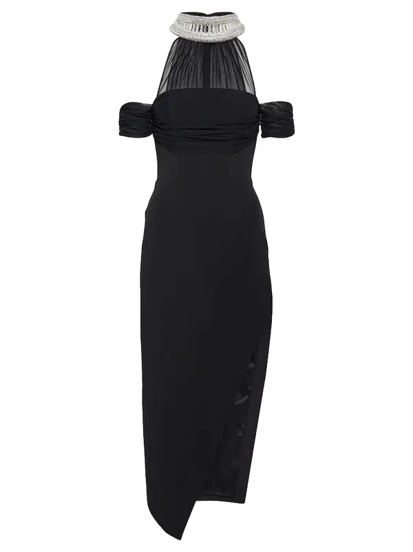 David Koma Embellished Halterneck Midi Dress - Black